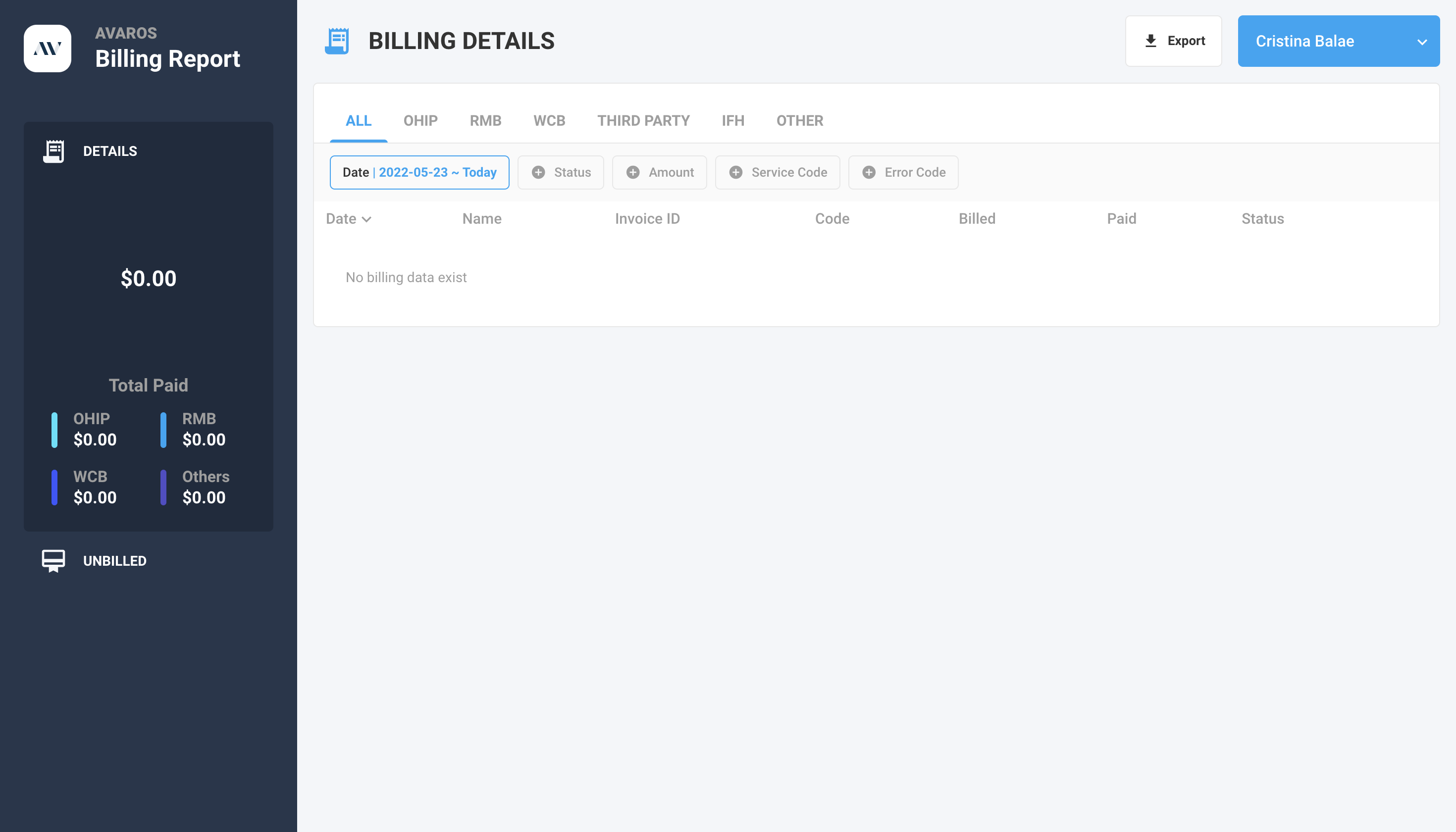 Billing Details – Avaros
