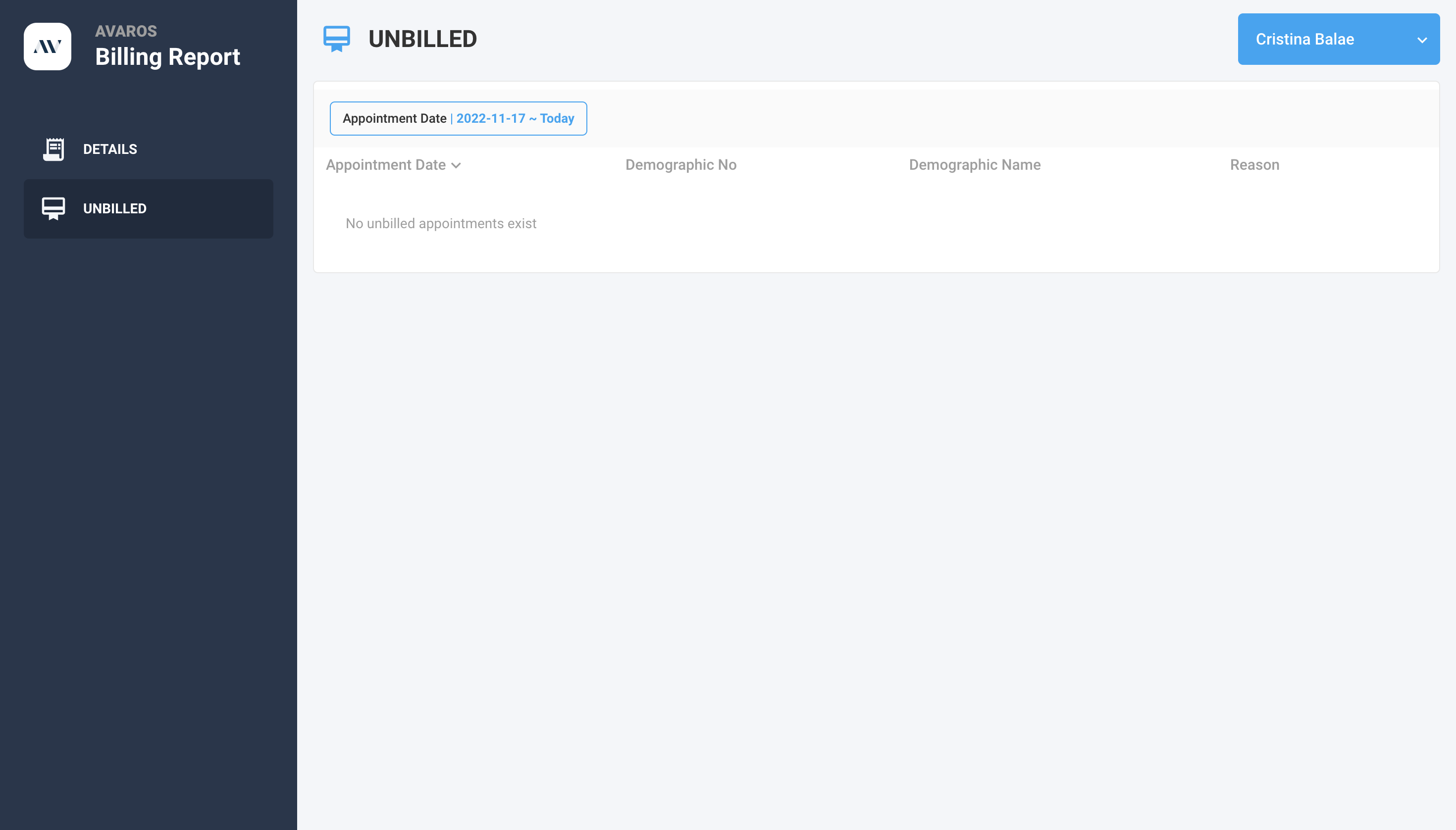 Billing Details – Avaros